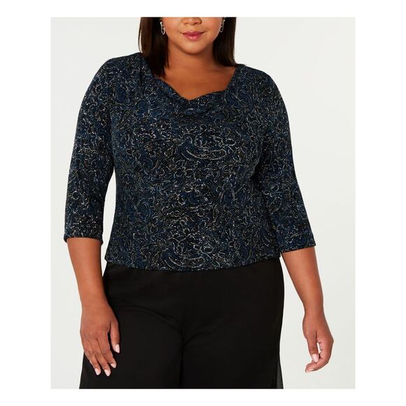 Alex Evenings | Tops | Alex Evenings Womens Black Printed 34 Sleeve ...